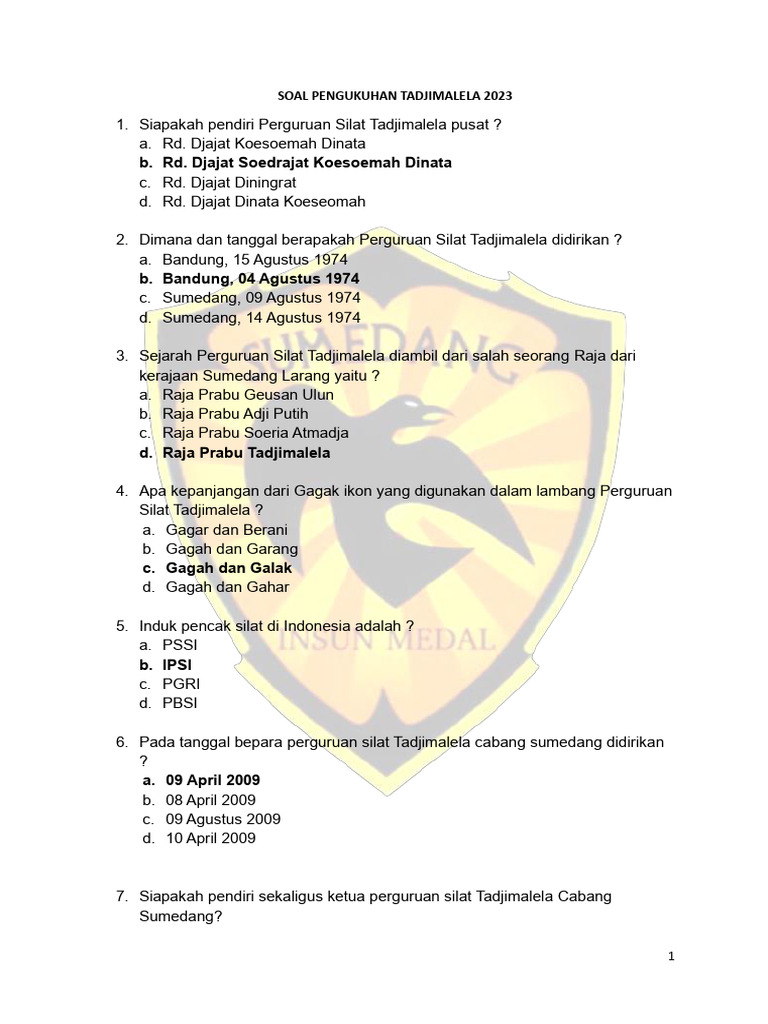 Soal Pengukuhan Ukt Dan Pengukuhan Silat Tadjimalela | PDF