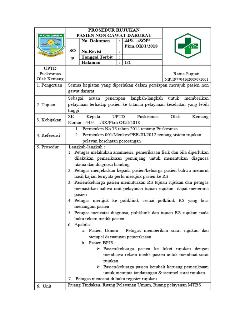 Sop Prosedur Rujukan Pasien Non Emergency | PDF | Sains & Matematika