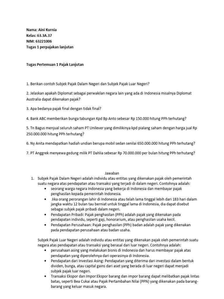 tugas 1 perpajakan lanjutan | PDF