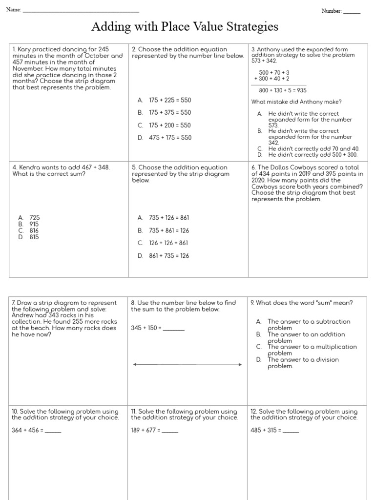 Adding With Place Value Strategies | PDF | Mathematics | Applied ...