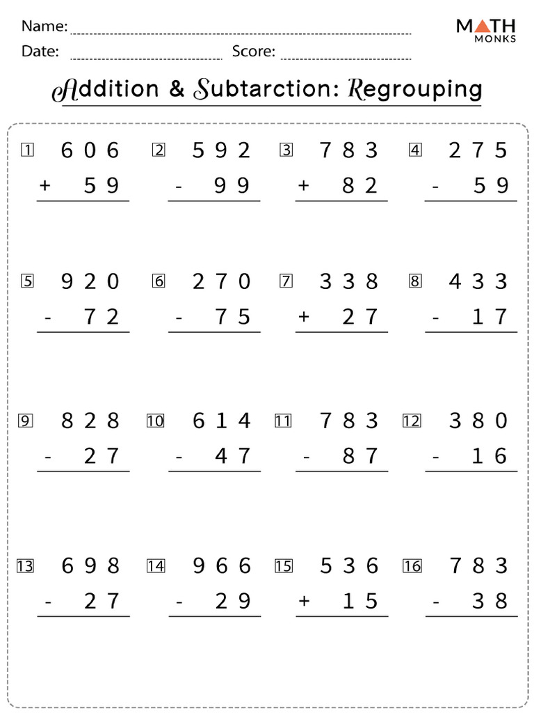 Grade 2 Math Worksheets Addition and Subtraction With Regrouping | PDF