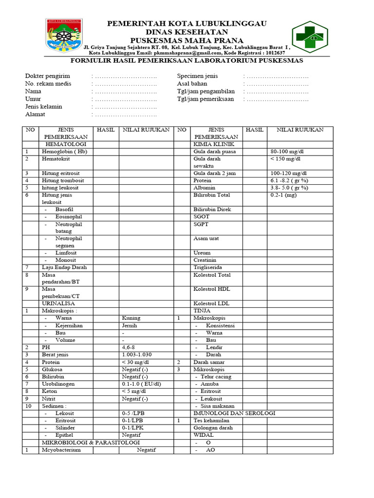 Formulir Hasil Lab Pdf