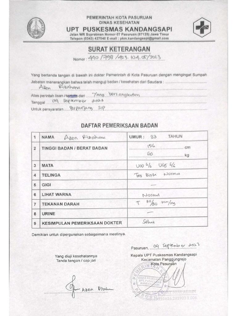 Surat Keterangan Sehat | PDF