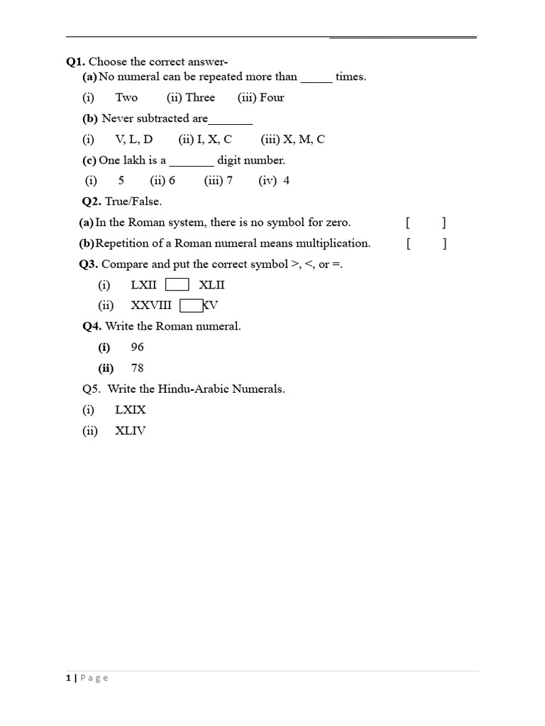 Class 4th Maths Worksheet-1 | PDF