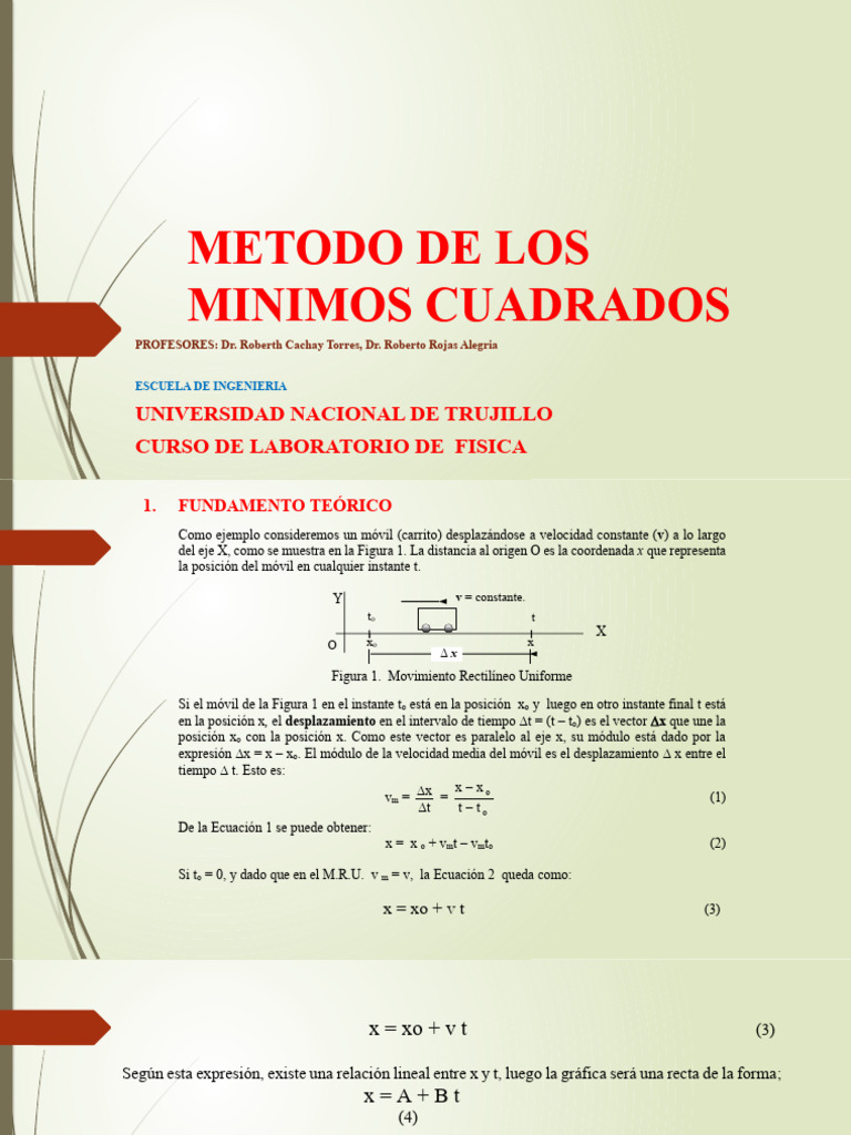 Metodo de Los Minimos Cuadrados - Relacion Lineal Mru | PDF | Velocidad | Regresión lineal