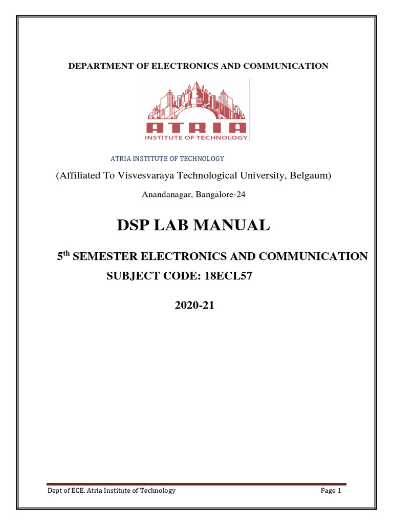DSP Lab Manual: 5 Semester Electronics and Communication Subject Code: 18ecl57 2020-21 | PDF ...