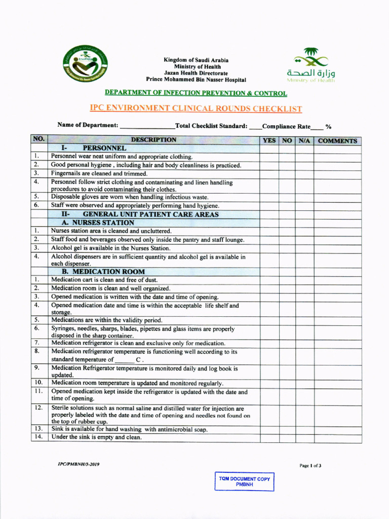 Ipc-Environment Clinical Rounds-1 Checklist03062019114859 | PDF | Public Services | Health Care