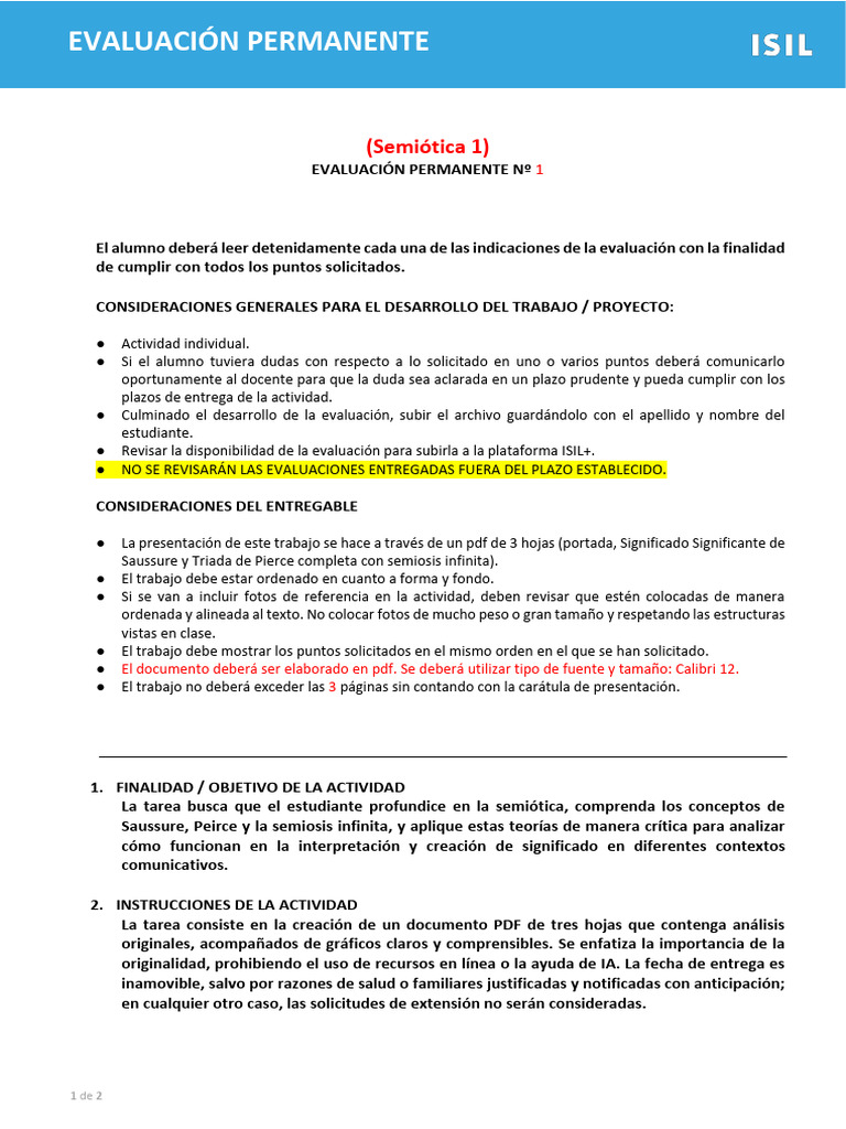 Isil - Evaluación Permanente 1 | PDF | Semiótica | Evaluación