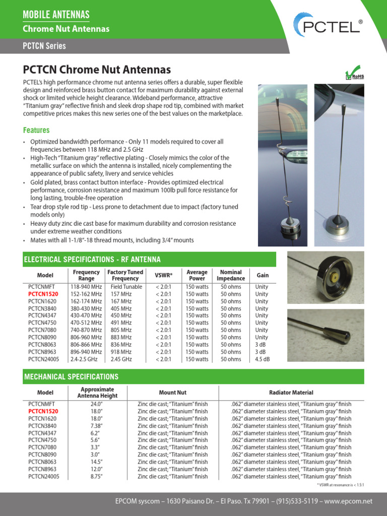 PCTCN Crome Nut Antenna Series | PDF | Antenna (Radio) | Electronic ...