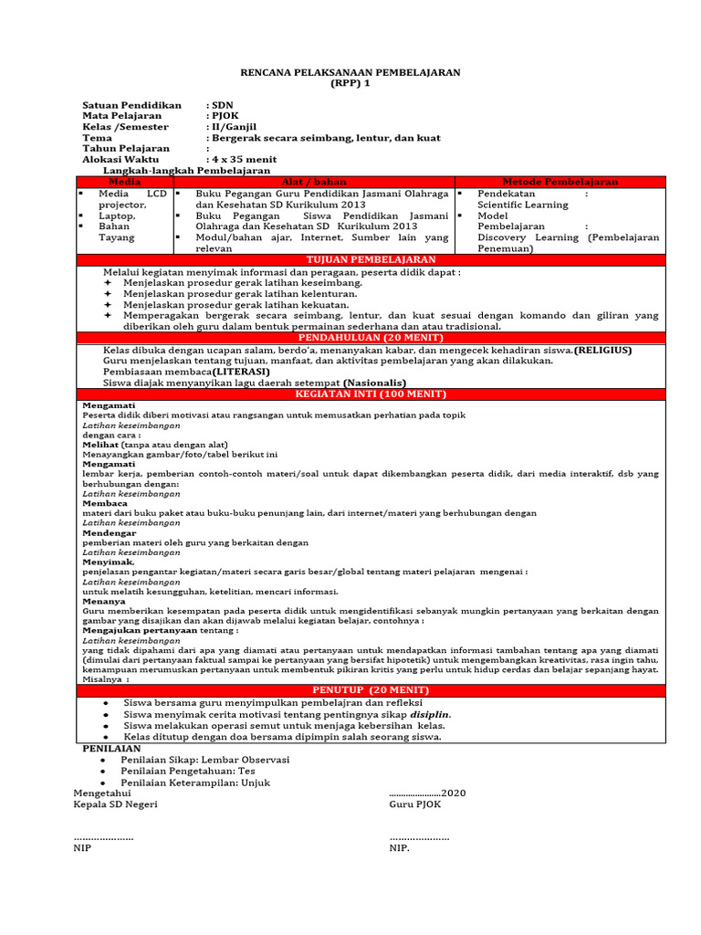 RPP 4 Bergerak Secara Seimbang, Lentur, Dan Kuat | PDF | Karier & Perkembangan