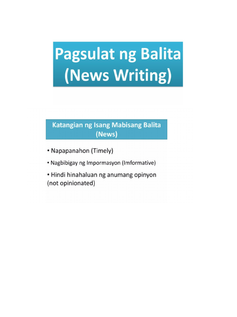 Lesson 2 Pagsulat NG Balita | PDF