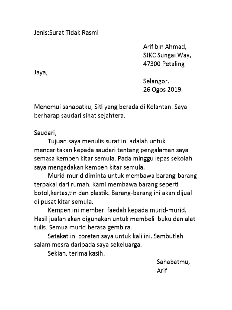 Surat Tidak Rasmi | PDF