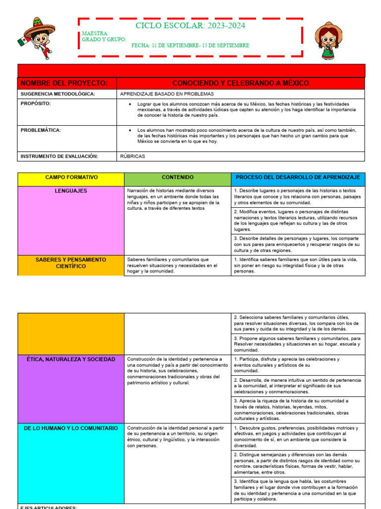 Proyecto Conociendo Y Celebrando Mã Xico Pdf México Conocimiento