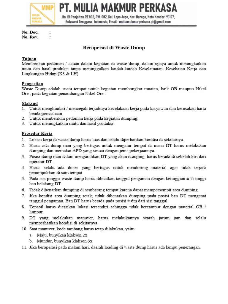 SOP Beroperasi Di Jalan Hauling Amp | PDF
