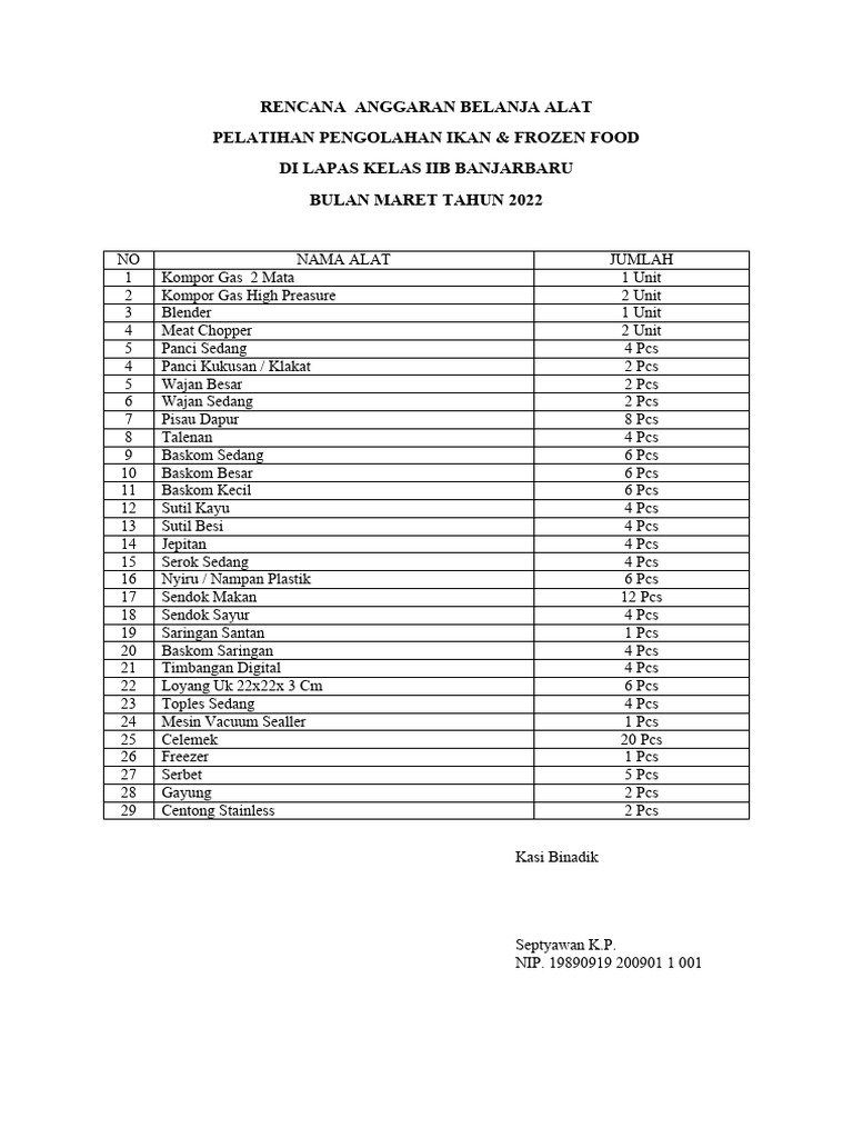List Alat Pengolahan Ikan | PDF