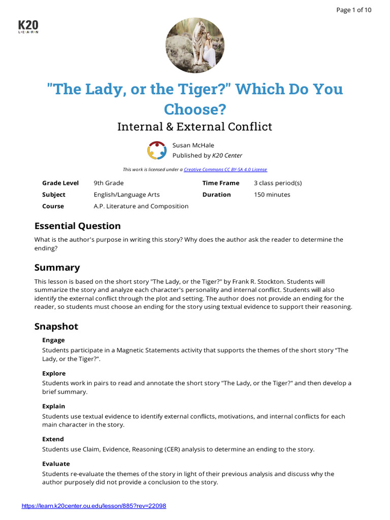 The Lady or The Tiger Which Do You Choose | PDF | Reading Comprehension ...
