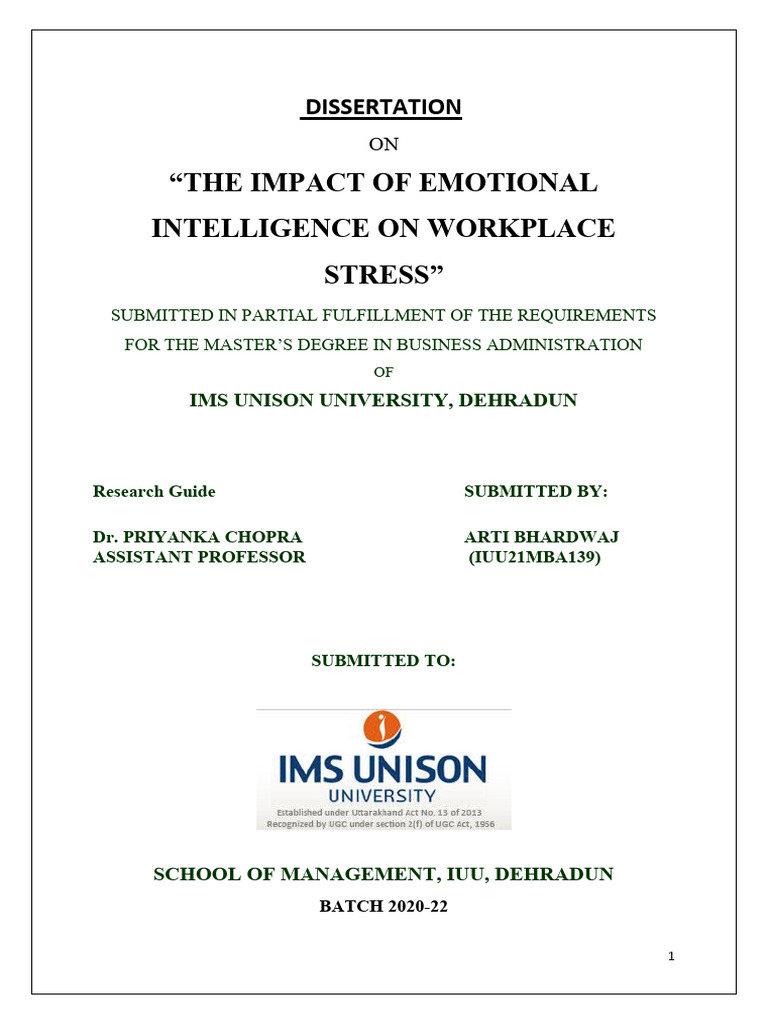 Dissertation (Arti) ) | PDF | Emotional Intelligence | Occupational Stress
