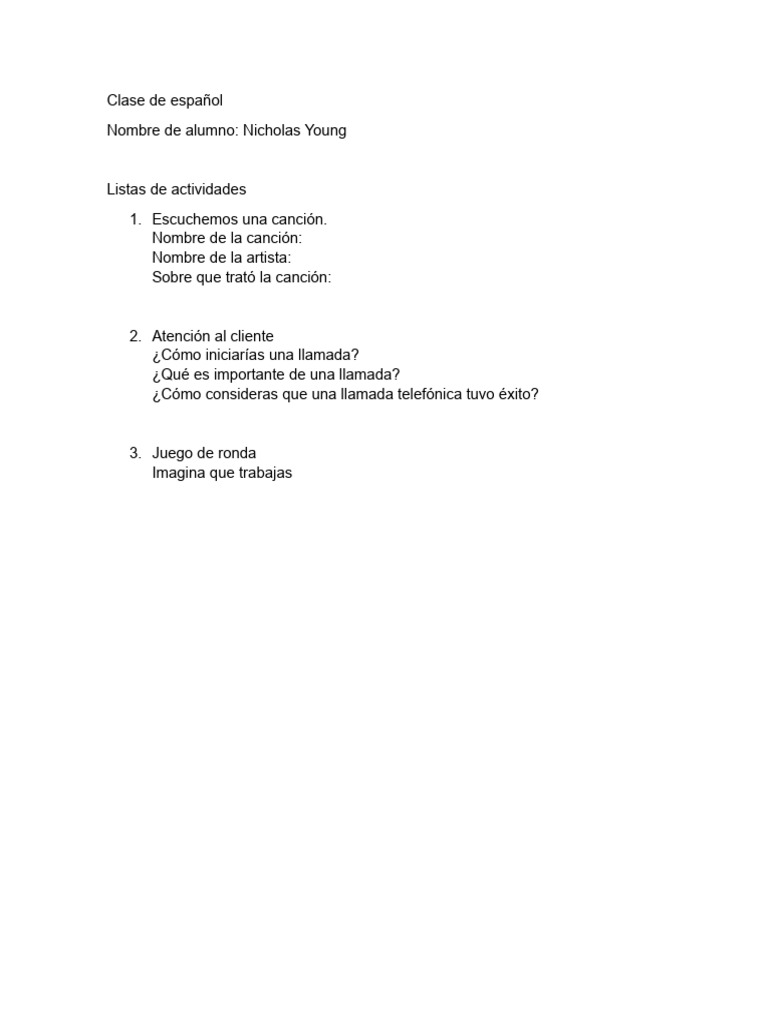 Clase de Español Llamadas | PDF | Estudios de idiomas extranjeros