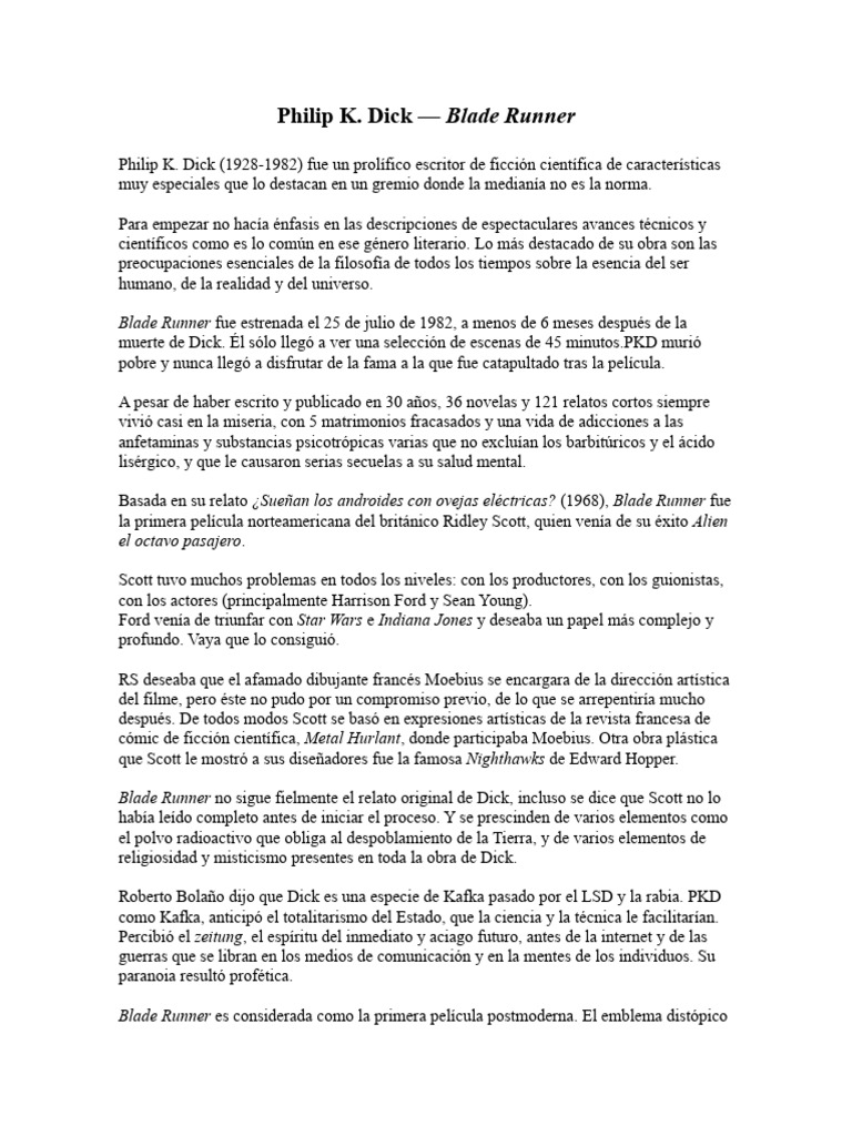 Philip K. Dick y Blade Runner | PDF
