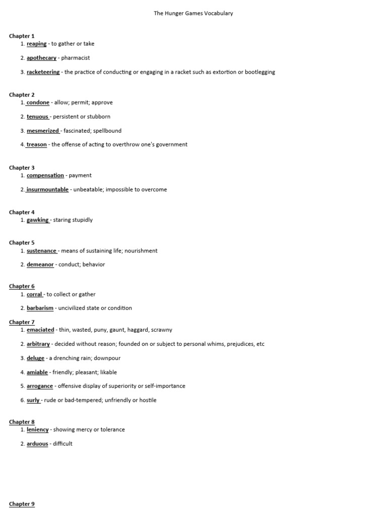 Hunger Games Vocabulary Guide | PDF