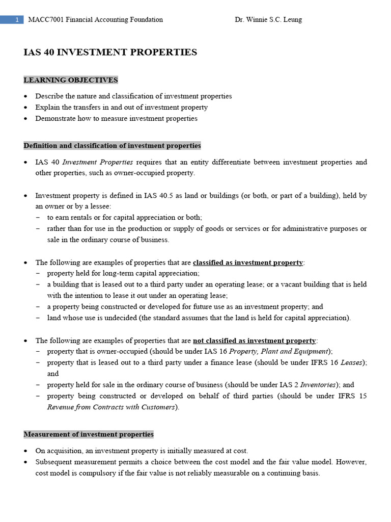 0919 IAS 40 Investment Properties Lecture Notes (Student Copy) | PDF ...