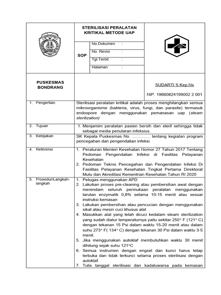 Sop Sterilisasi Peralatan Kritikal Metode Uap | PDF