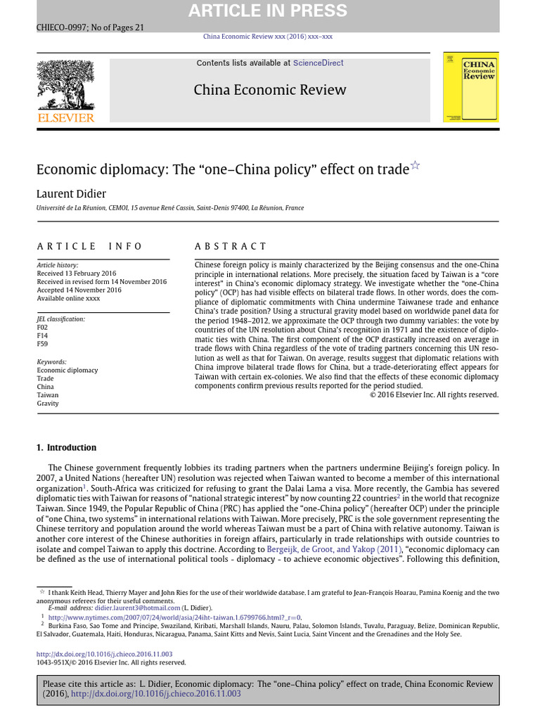 One-China Policy's Impact on Trade | PDF | Taiwan | China