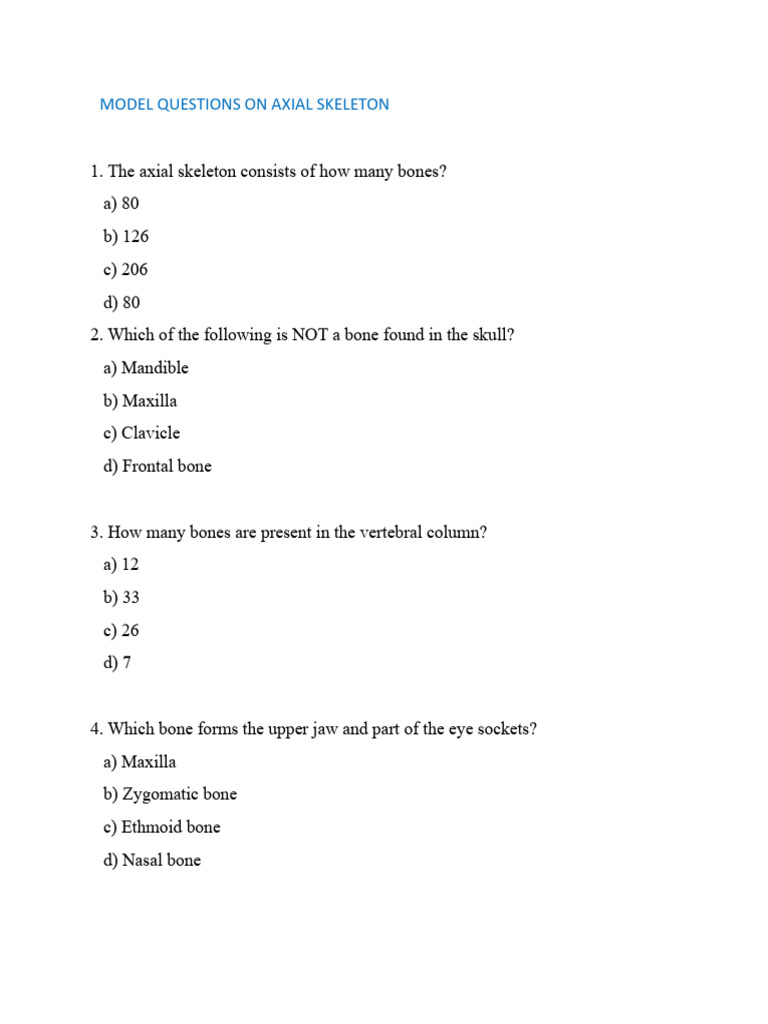 Axial Skeleton Quiz Questions | PDF