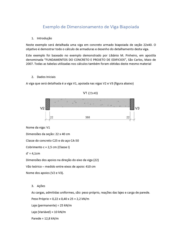 Exemplo - de - Dimensionamento de Viga Biapoiada | PDF | Viga | Mecânica