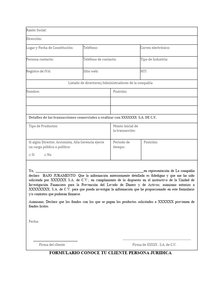 Formulario Conoce Tu Cliente Persona Juridica | PDF | Derecho