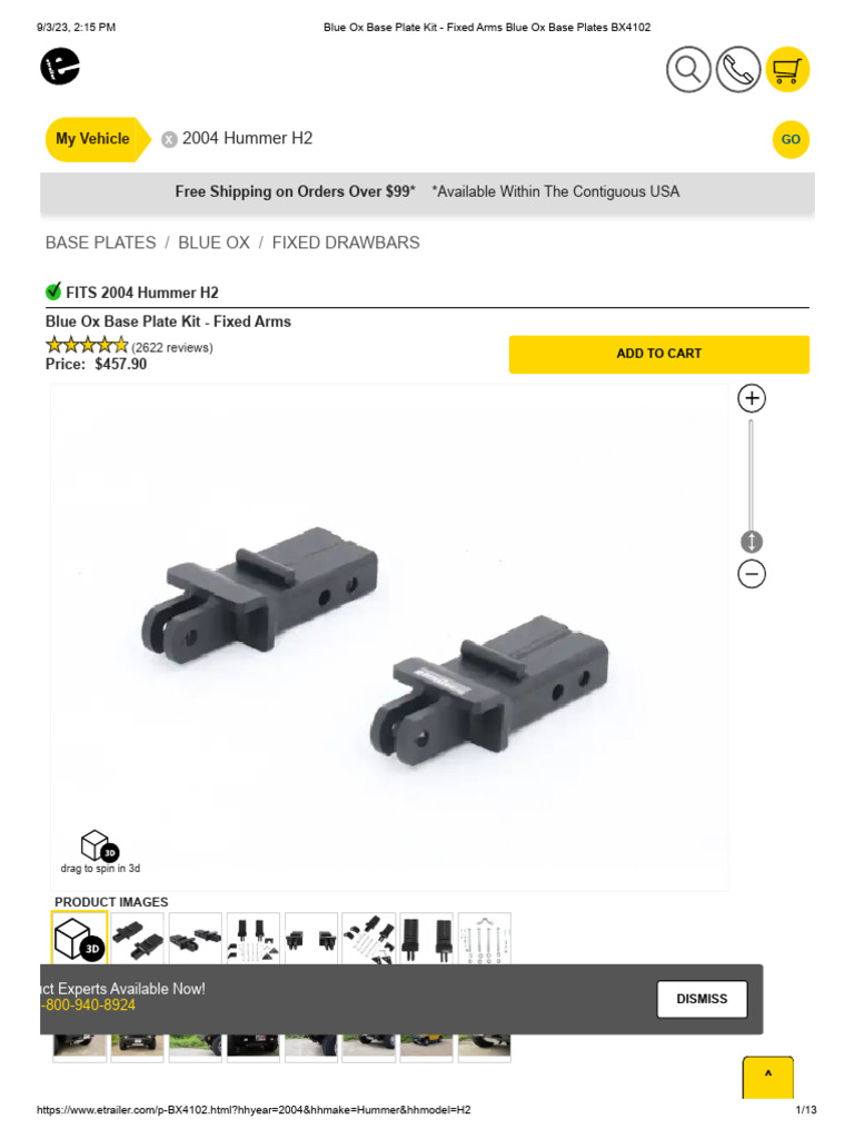 Blue Ox Base Plate Kit - Fixed Arms Blue Ox Base Plates BX4102 | PDF