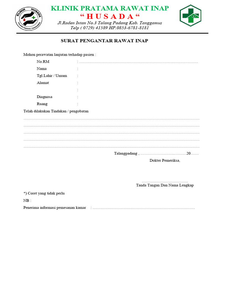 Surat Pengantar Rawat Inap | PDF
