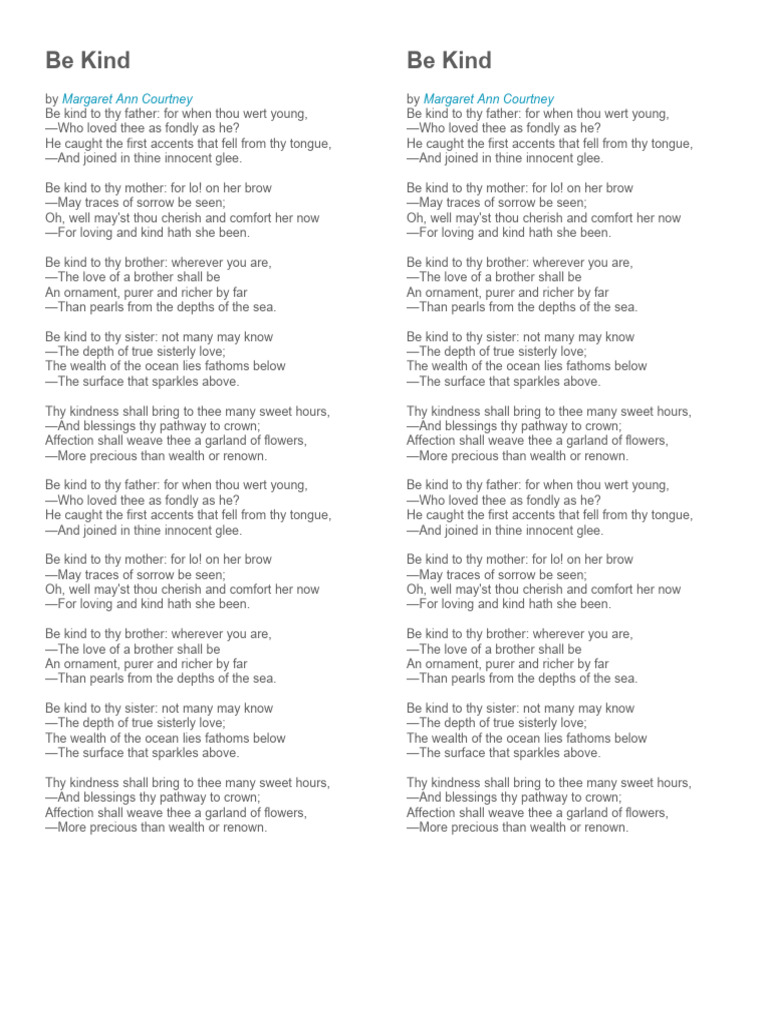 Be Kind Poem by M.A. Courtney | PDF