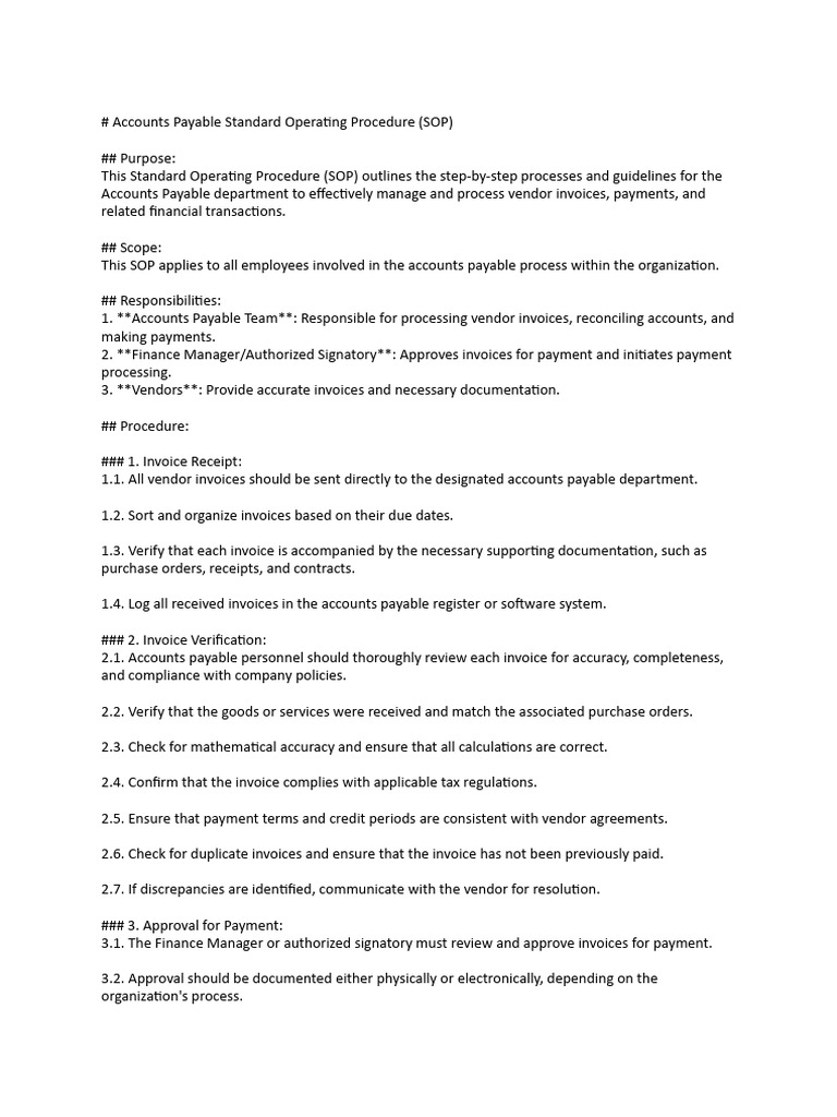 Accounts Payable Standard Operating Procedure | PDF