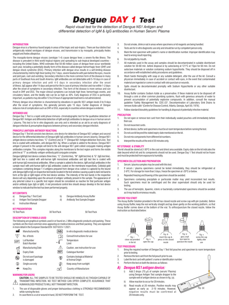 Manual Dengue Day 1 Test | PDF | Antibody | Infection