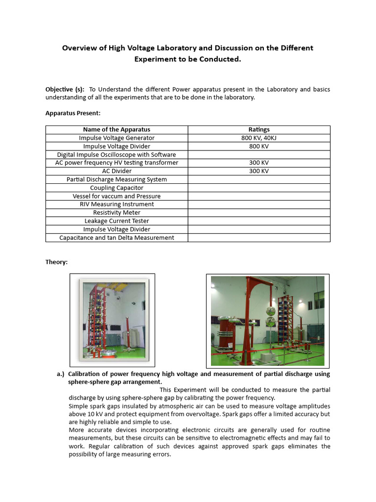 High Voltage Laboratory Experiments Overview | PDF | Capacitor ...