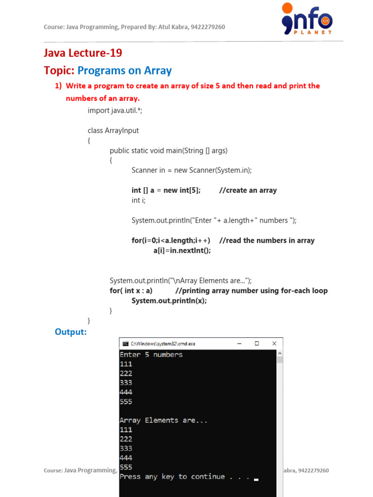 Java Lec 19 Programs On Array 6c72454 Pdf