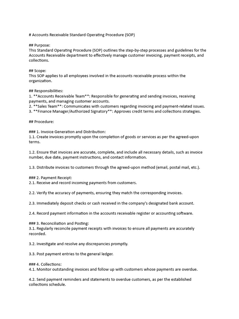 Accounts Receivable Standard Operating Procedure | PDF