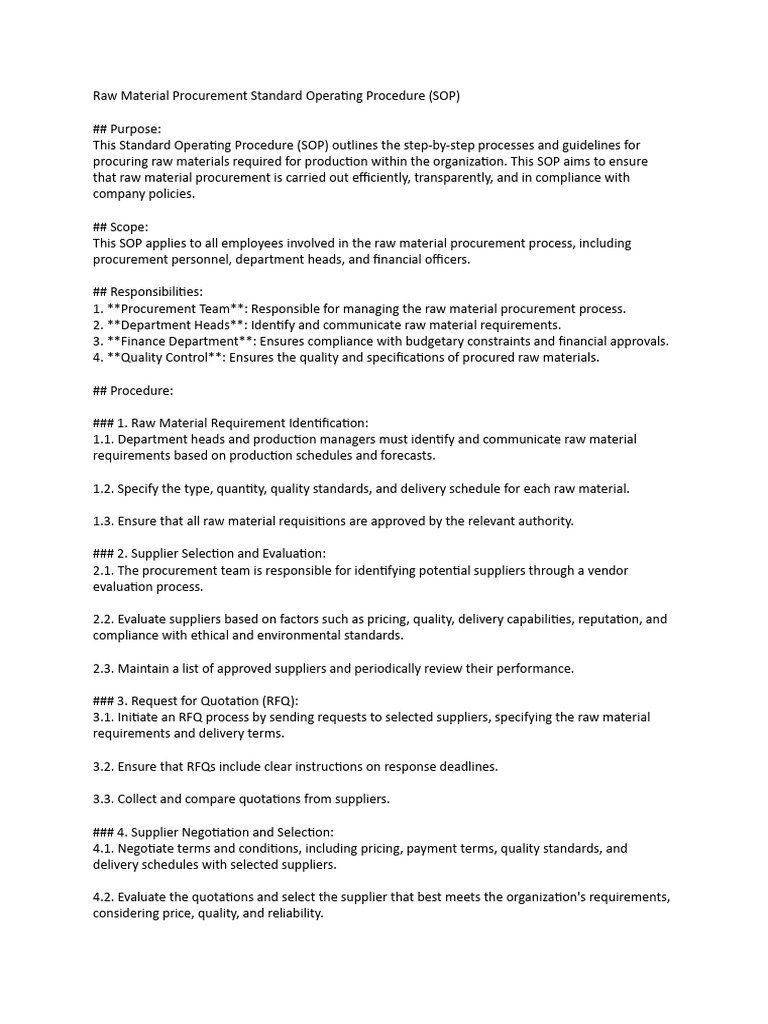 Raw Material Procurement SOP Guide | PDF | Business