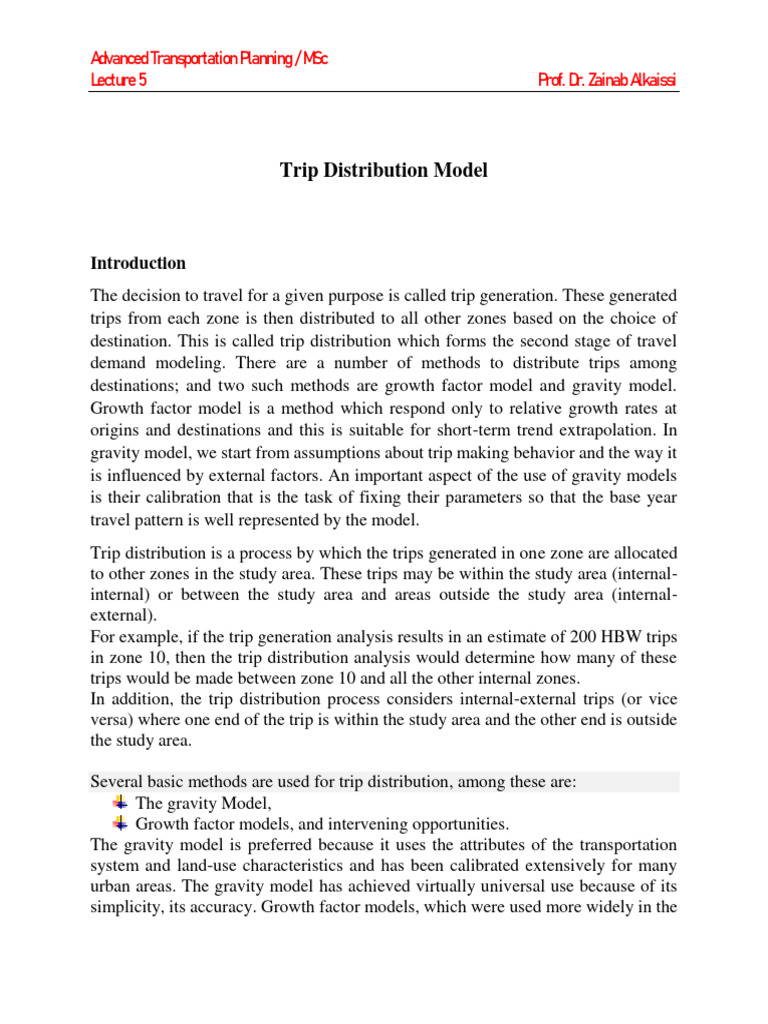 Gravity Model in Trip Distribution | PDF | Teaching Methods & Materials ...