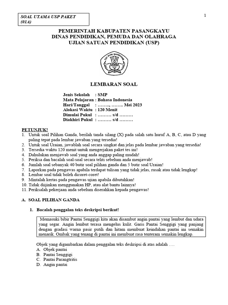 Soal Utama Usp - Bahasa Indonesia | PDF | Seni
