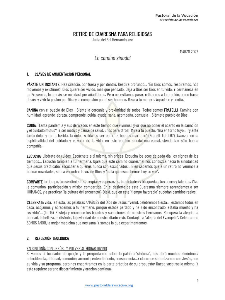 Retiro Cuaresmal: Caminando con Jesús | PDF | Amor | Jesús