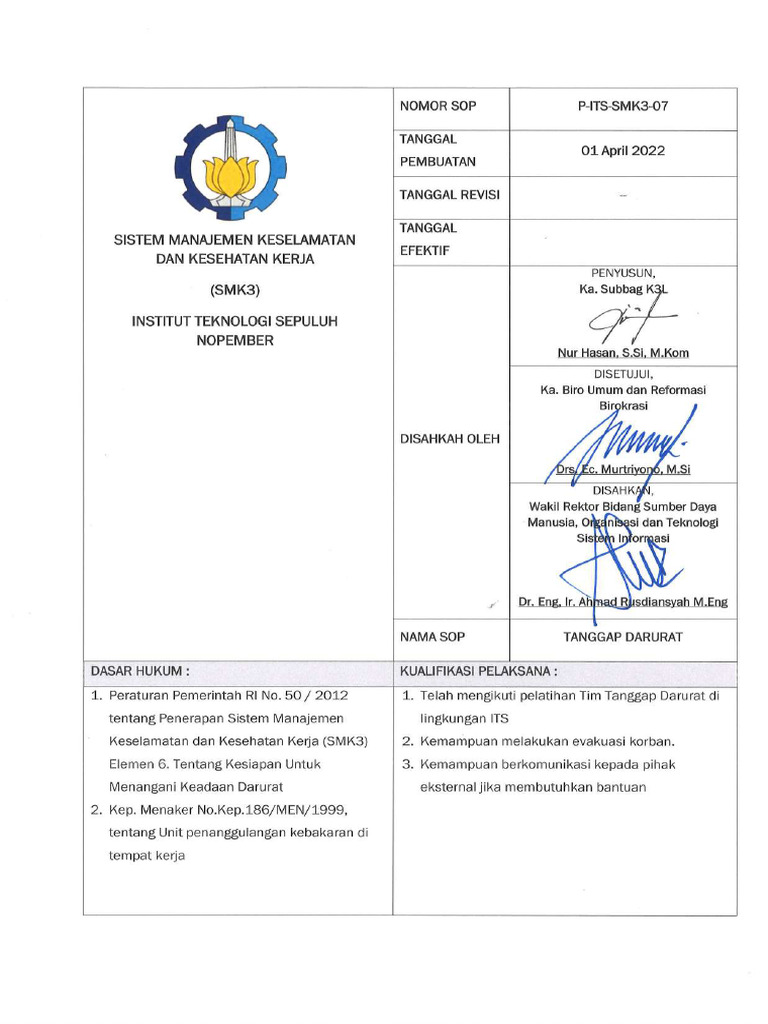 SOP Tanggap Darurat Format Baru | PDF