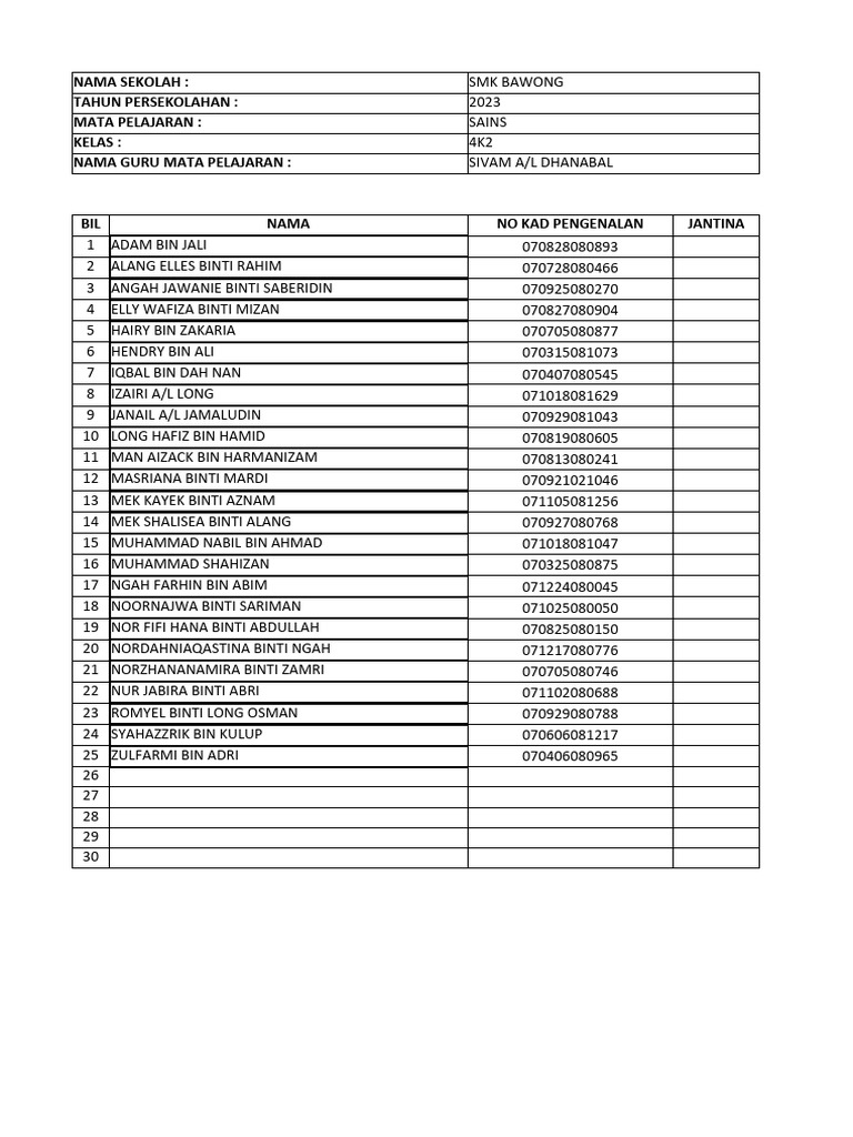 Borang Rekod Transit Tingkatan 4 | PDF