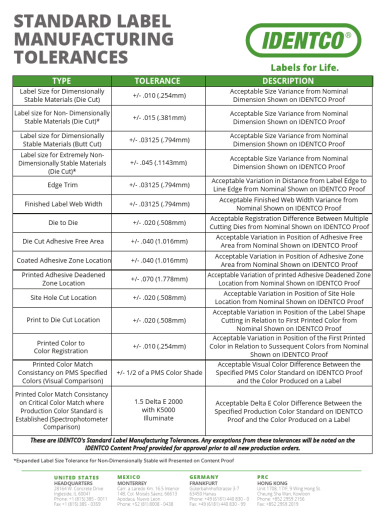 Standard Label Manufacturing Tolerances | PDF | Engineering Tolerance ...