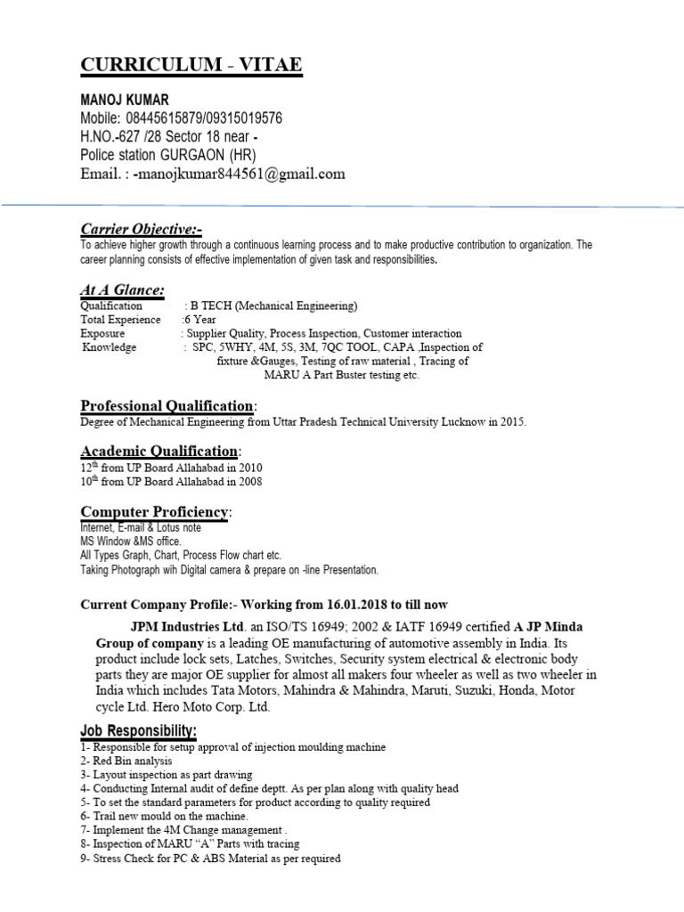 Manojkumar Resume 4-Converted-2022 | PDF | Mechanical Engineering | Engineering