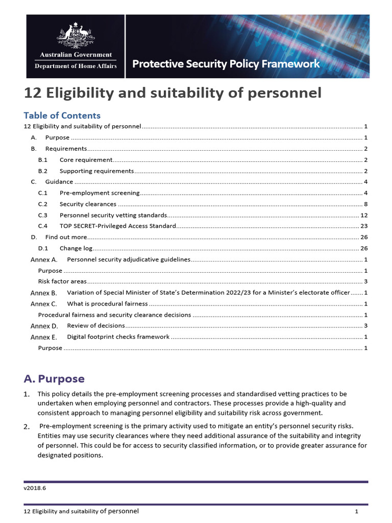 PSPF Policy 12 Eligibility and Suitability of Personnel | PDF
