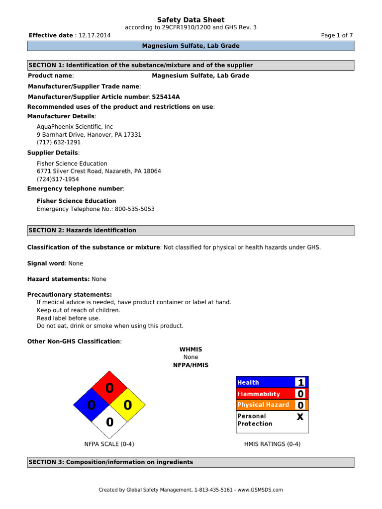 Magnesium Sulfate Heptahydrate | PDF | Firefighting | Dust