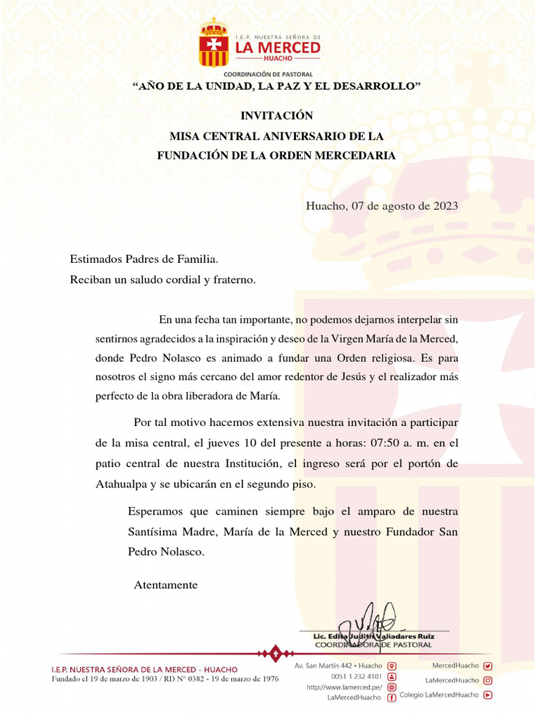 Invitacion Misa Aniversario de La Fundacion Dela Orden | PDF Invitacion Misa Aniversario de La Fundacion Dela Orden | PDF