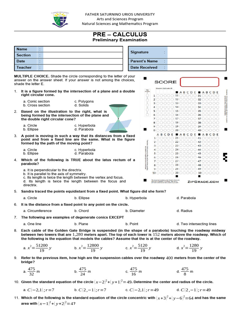 Assessment - (Preliminary Exam) | PDF | Ellipse | Algebraic Geometry